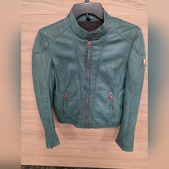 Mauritius | Jackets & Coats | Mauritius Teal Leather Moto Jacket Size 6 ...